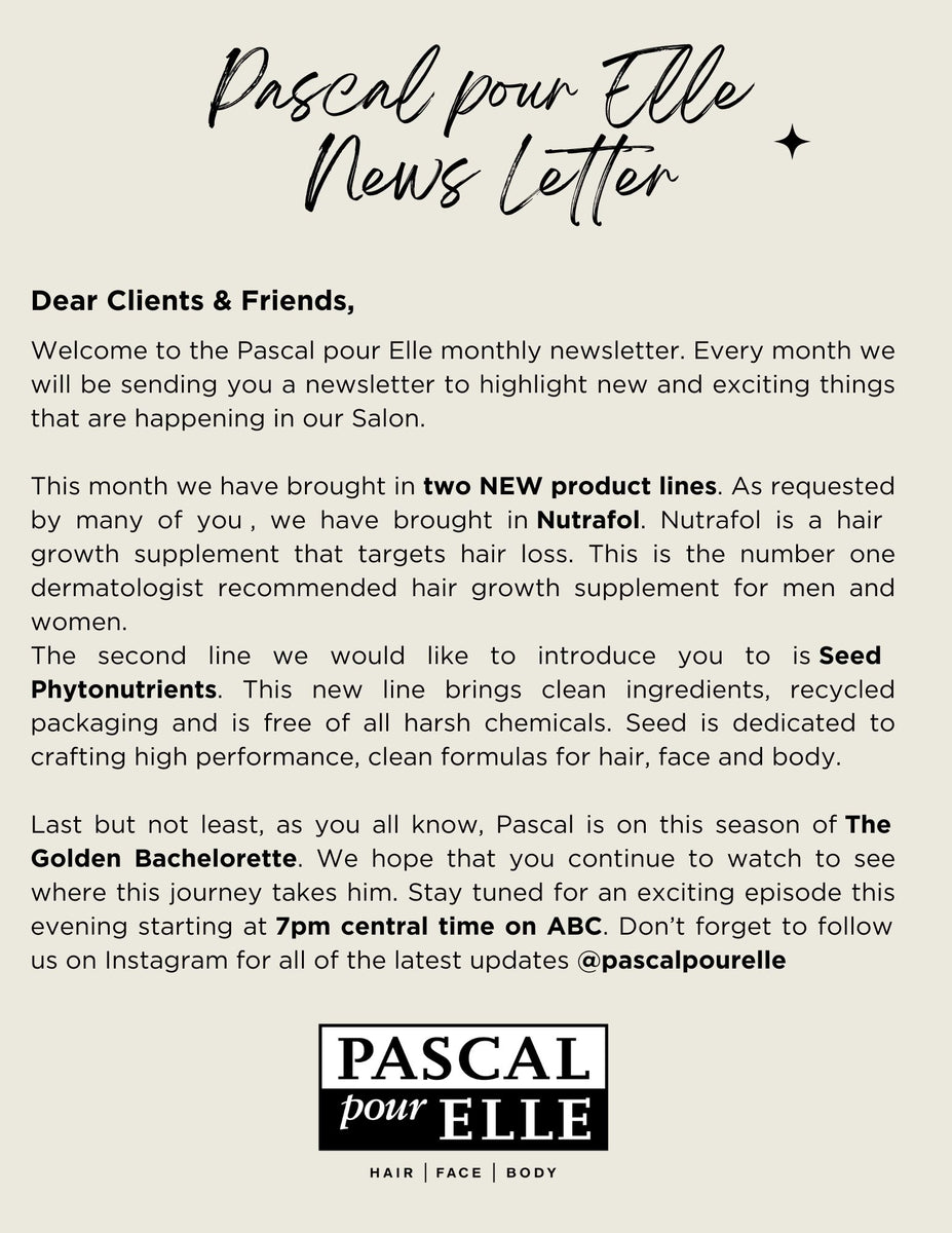 October News Letter – Pascal pour Elle and Pascal Paris